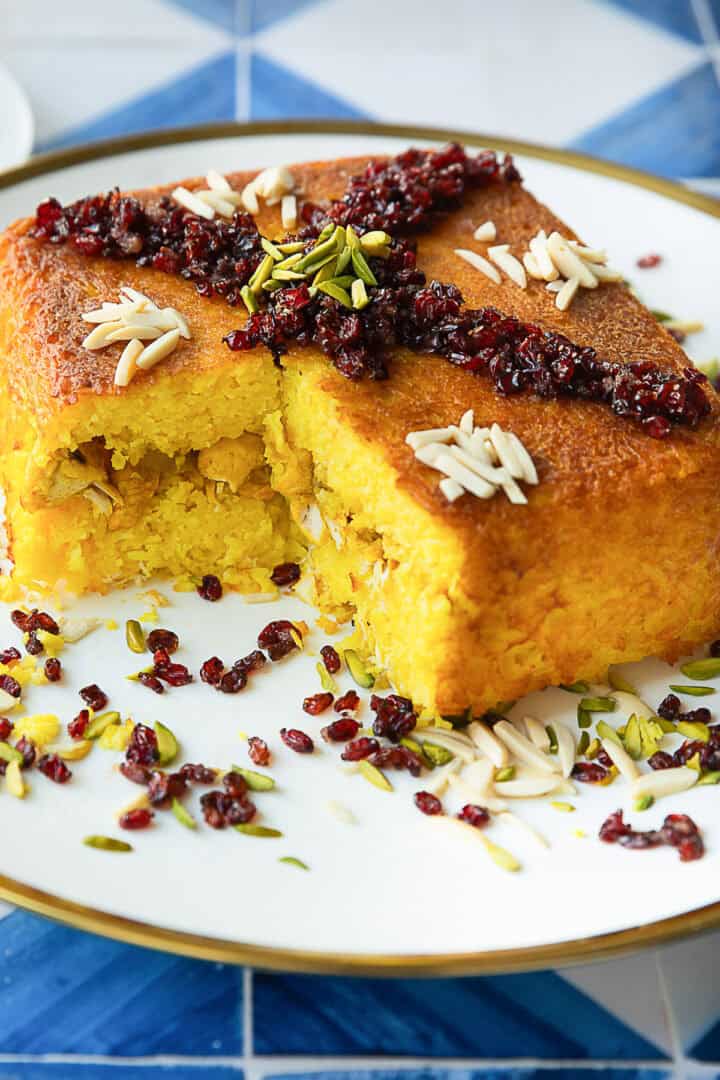 Tahchin (Persian Baked Saffron Rice) • Unicorns in the Kitchen